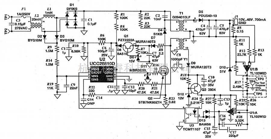 电源技术中的基于单级PFC控制器UCC28810的LED照明电源 - 将睿