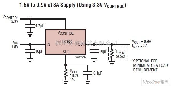 电源技术中的LT3083 - 可调3A 单电阻器低压差线性稳压器 - 将睿
