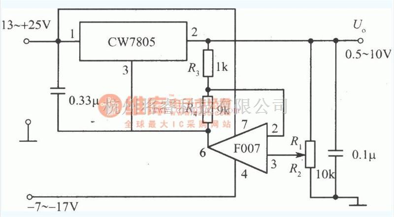 电源电路中的采用CW7805和F007构成的输出电压可调至0.5V的稳压电源 - 将睿