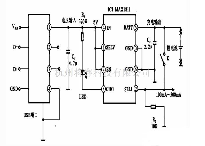 充电电路中的锂电池充电集成电路图 - 将睿