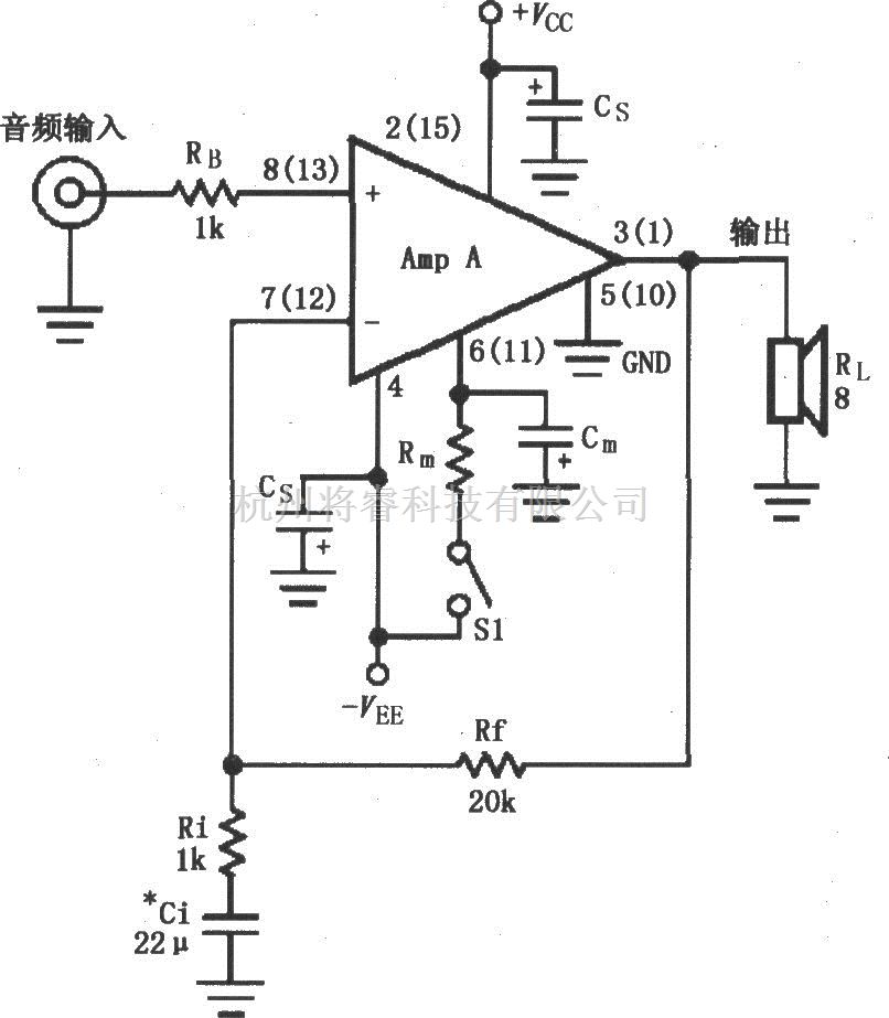 集成音频放大中的LM4766的双电源供电的音频功率放大电路 - 将睿