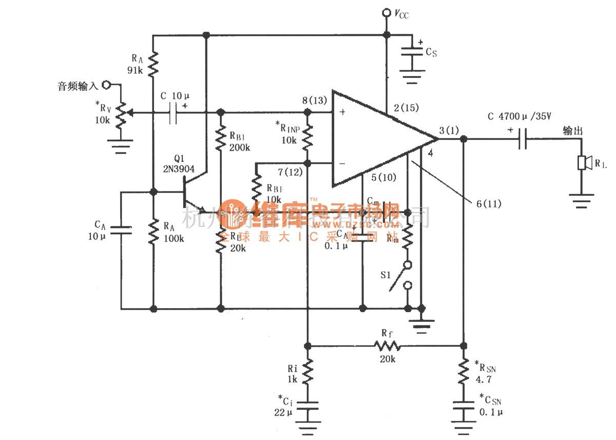集成音频放大中的LM4766单电源供电的音频功率放大电路 - 将睿