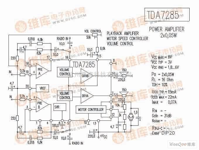 音频处理中的TDA7285 音响IC电路图 - 将睿