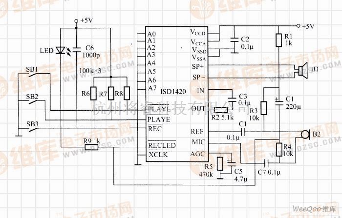 语音电路中的利用ISD1420构成的袖珍录音控制器 - 将睿