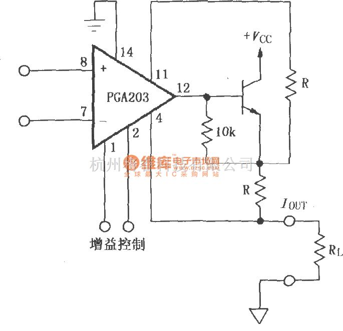 增益可调放大中的由PGA203构成的可编程电流源 - 将睿