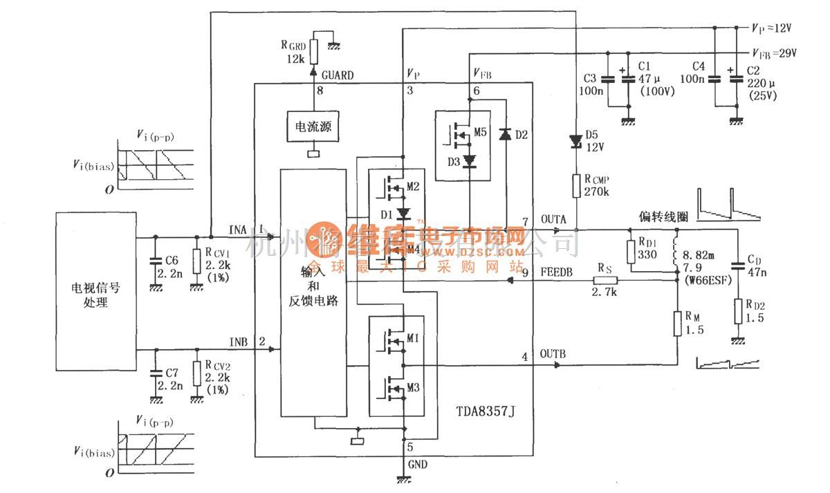 视频放大中的TDA8357J／8359J应用电路 - 将睿