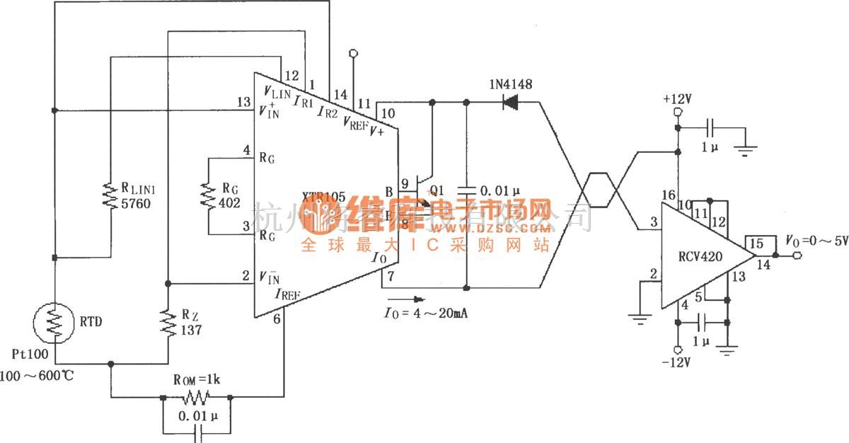 电流环放大中的RCV420与TXR105构成完整的4～20mA环路 - 将睿