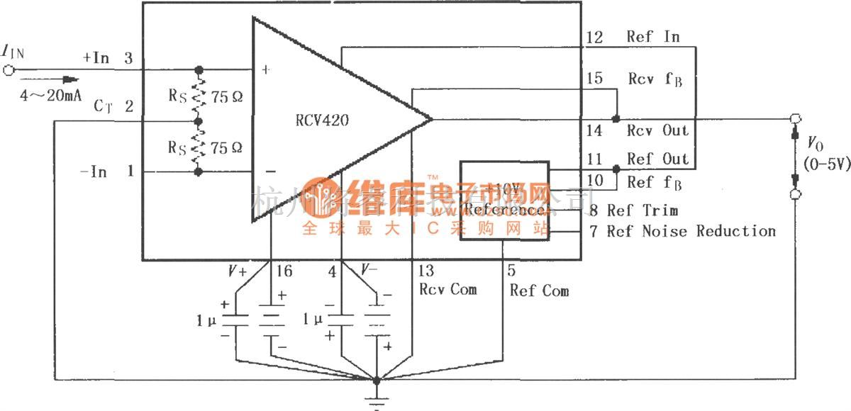 电流环放大中的RCV420基本电源和信号连接电路 - 将睿