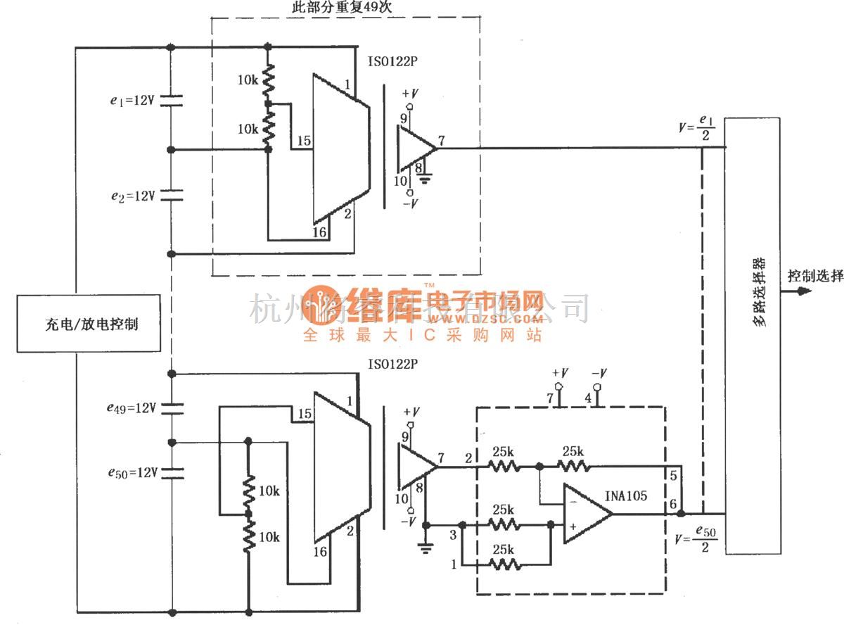 耦合隔离放大中的电池系统的电池监控电路(ISO122P/124、INA105) - 将睿