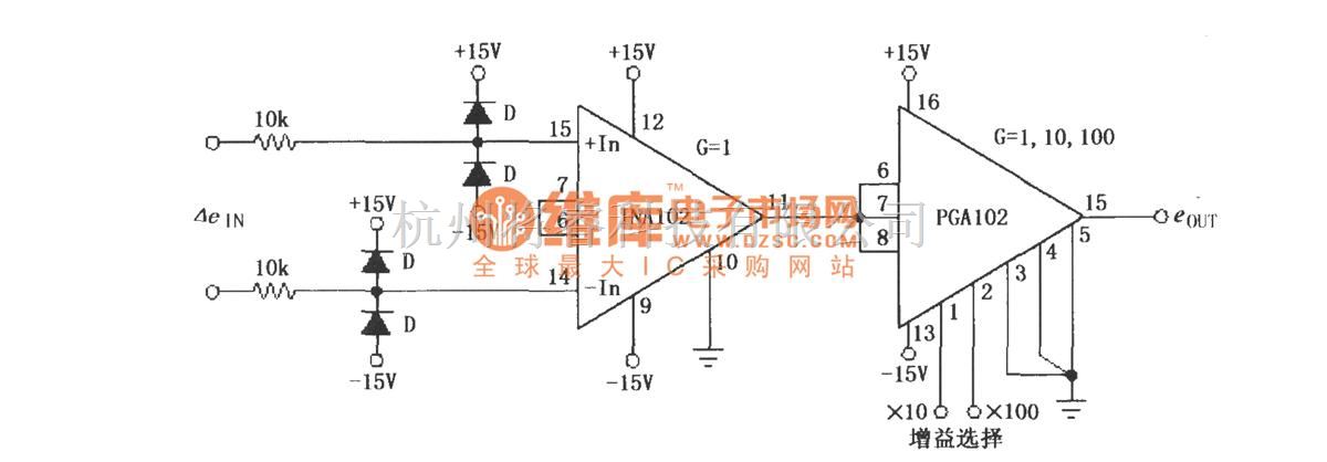 仪表放大器中的由INA102与PGA102构成可编程仪表放大器 - 将睿