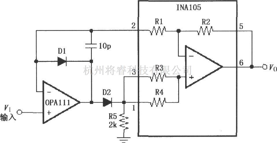 仪表放大器中的精密绝对值缓冲器(INA105) - 将睿