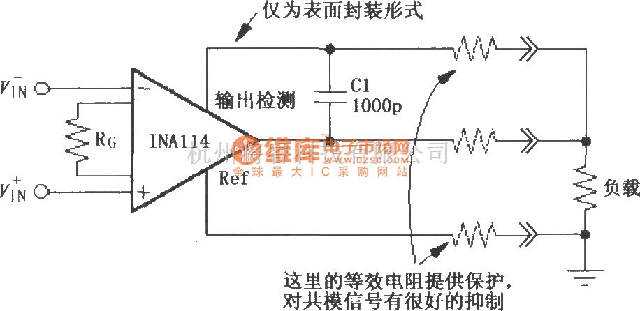 仪表放大器中的INA114构成的远距离负载和地检测电路 - 将睿