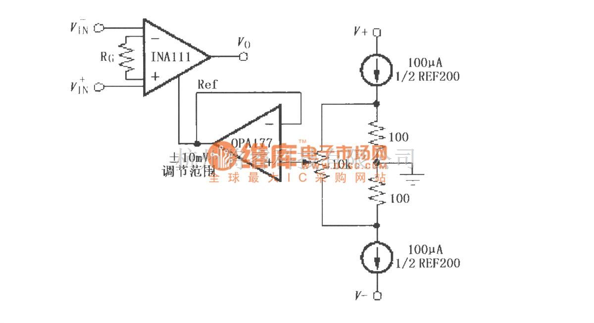 仪表放大器中的INA111可微调输出失调电压电路 - 将睿