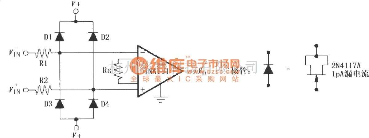 仪表放大器中的INA111构成的输入保护电压钳位电路 - 将睿