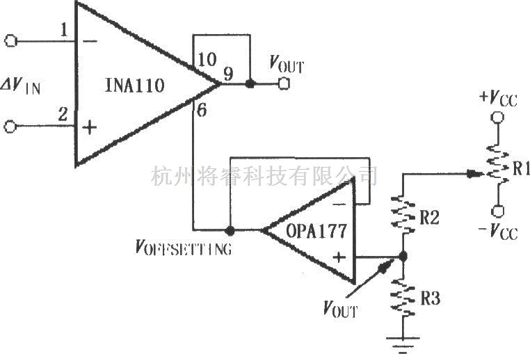 仪表放大器中的INA110输出失调调节电路 - 将睿