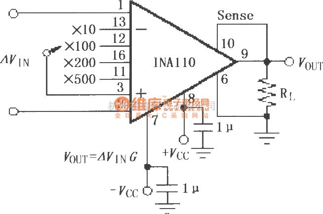 仪表放大器中的INA110基本连接电路 - 将睿