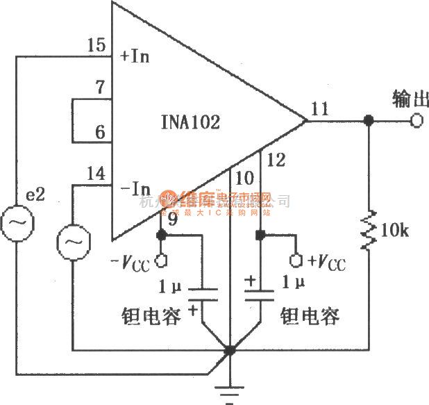 仪表放大器中的INA102的基本连接电路 - 将睿