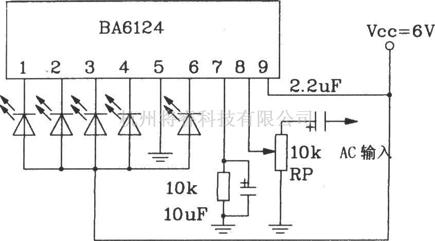 LED电路中的BL6124五位LED电平表驱动集成电路基本应用电路 - 将睿