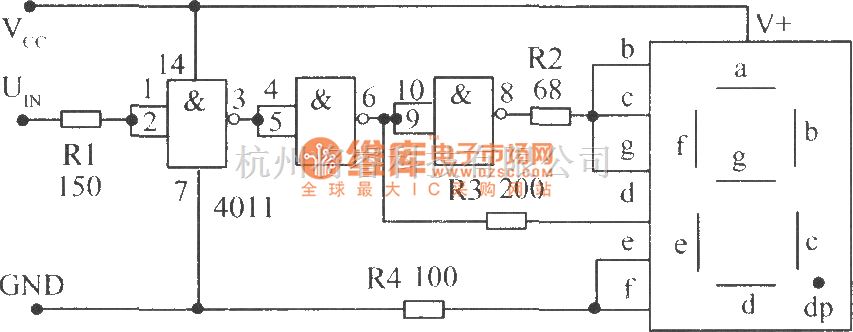LED电路中的CMOS与非门4011接成反相器组成的电平测试电路 - 将睿