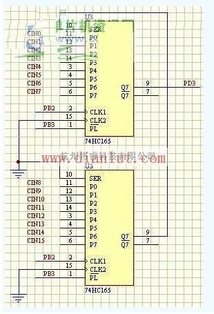 基础电路中的依据74HC165的级联电路图 - 将睿