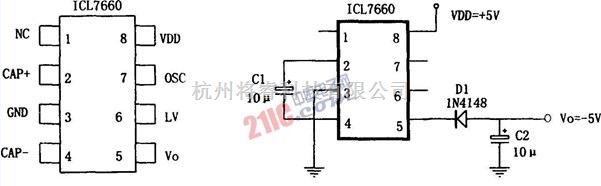 基础电路中的极性变换电源ICL7660的电路图 - 将睿