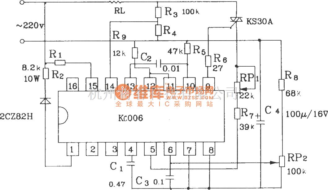 可控硅专项中的可控硅移相触发器KC06应用电路图 - 将睿