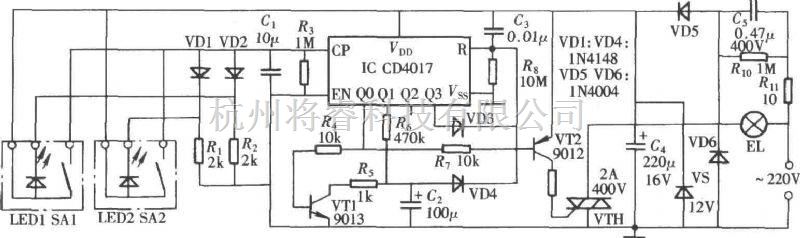 控制电路中的基于CD4017的延时灯控制器 - 将睿