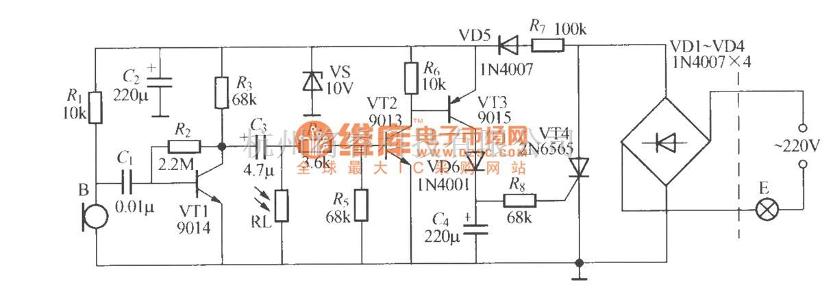 灯光控制中的分立元件声光控楼梯延迟开关电路(1) - 将睿