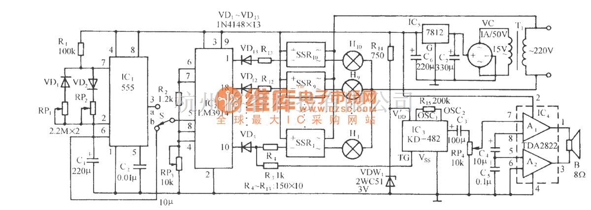 灯光控制中的魔幻彩灯控制电路(LM3914) - 将睿