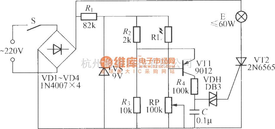 灯光控制中的具有稳光功能的晶闸管调光灯电路(3) - 将睿