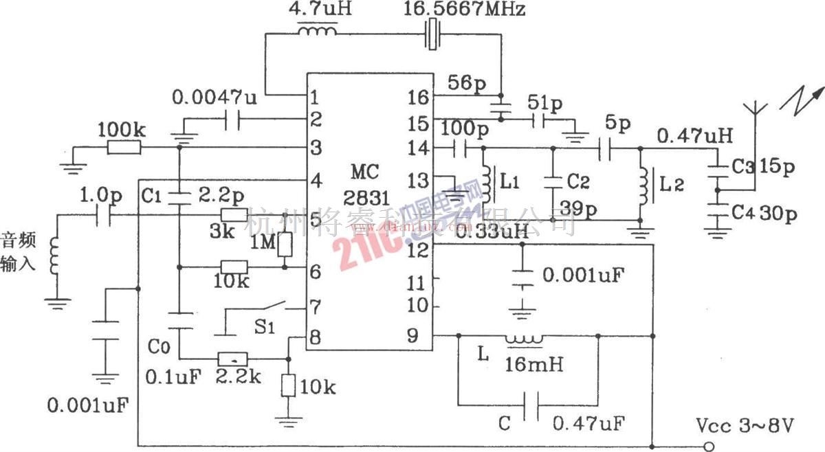 遥控电路中的MC2831组成的无线电发射电路及其应用电路 - 将睿
