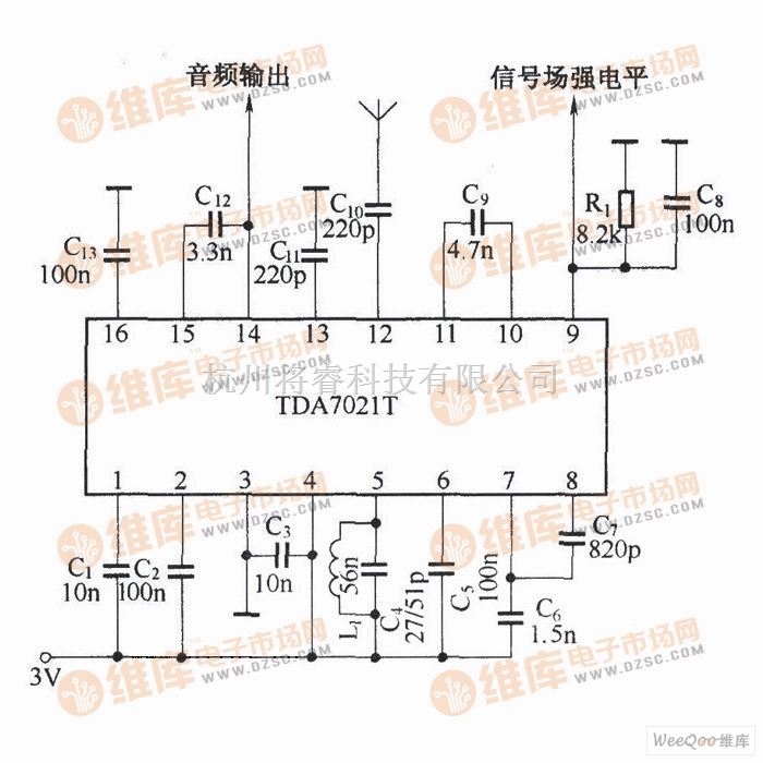遥控接收中的由TDA7021T组成的接收电路图 - 将睿