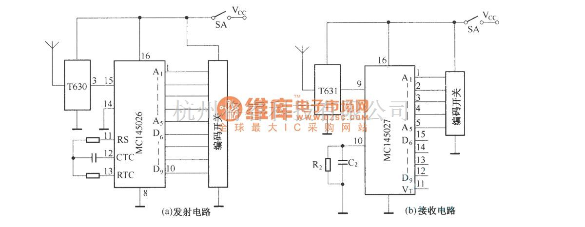 遥控电路（综合)中的T630／T631组成的发射接收电路 - 将睿