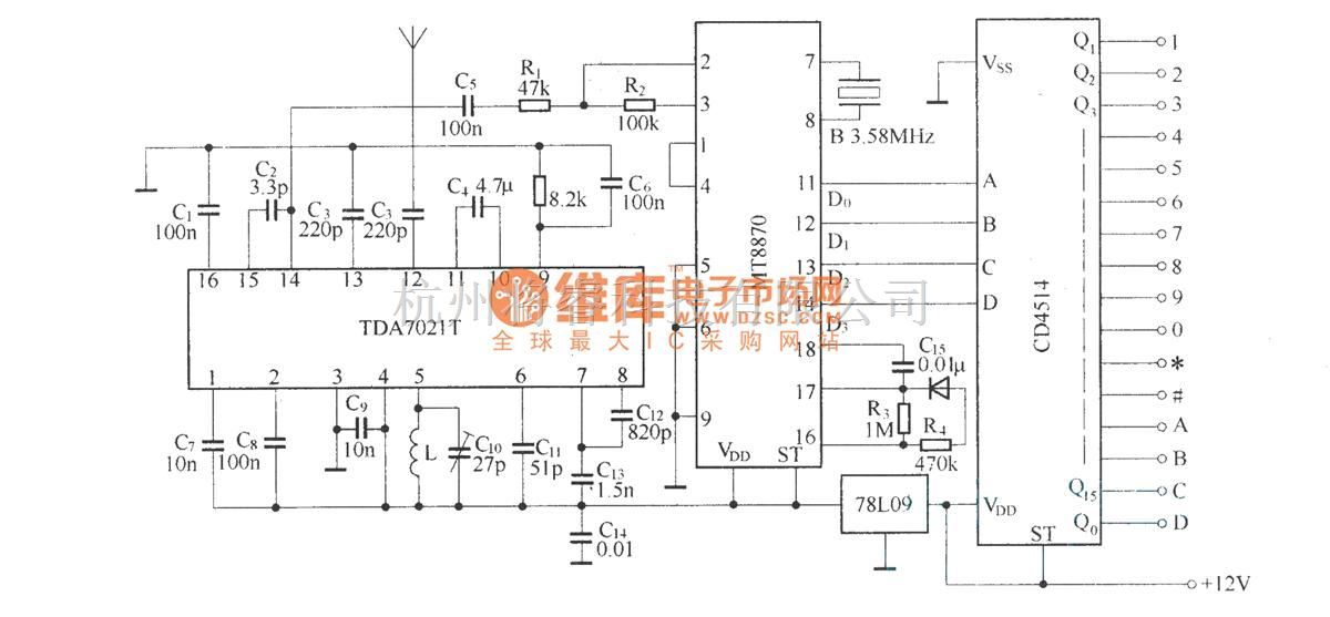 遥控电路（综合)中的DTMF编码十六通道遥控电路(BA1404/TDA7021T) - 将睿