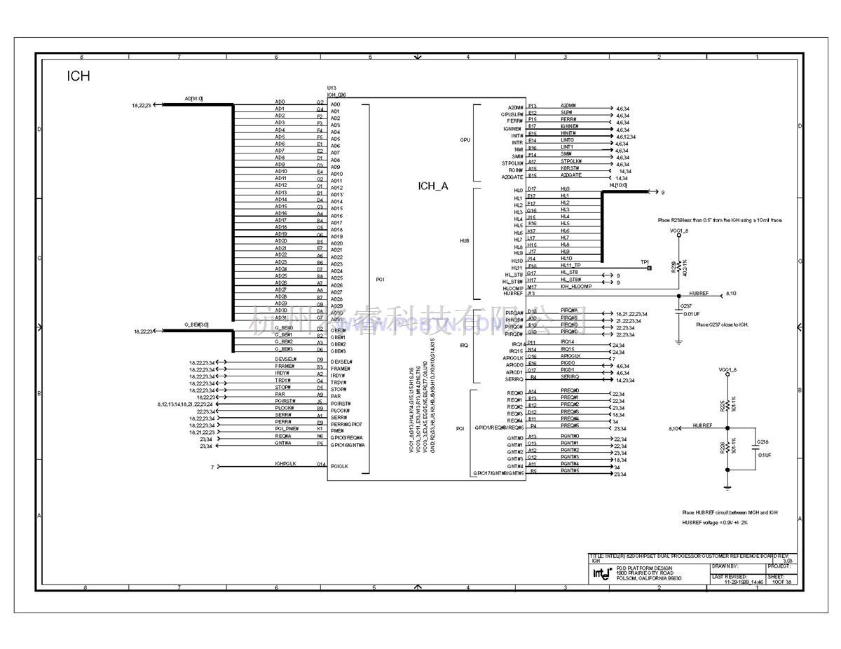 微机单片机中的Intel 820e主板ICH南桥控制芯片电路图续 - 将睿