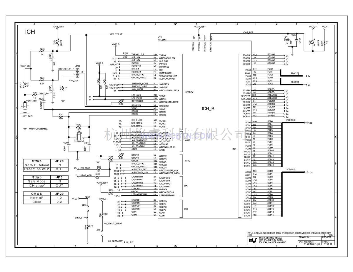 微机单片机中的Intel 820e主板ICH南桥控制芯片电路图 - 将睿