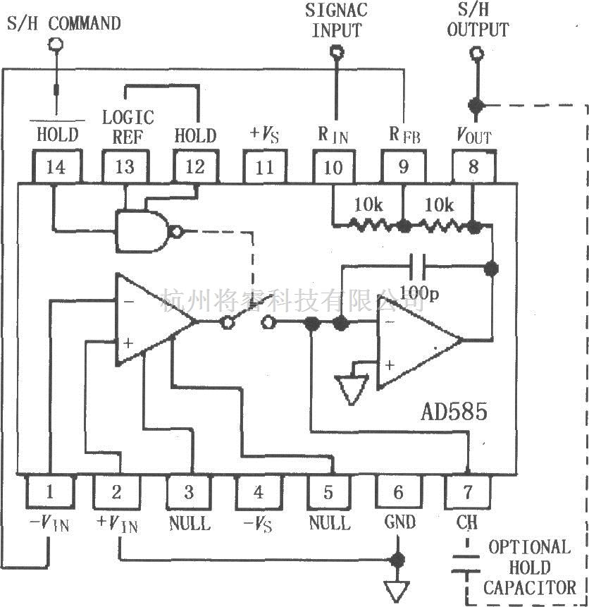 采样保持放大电路中的AD585增益=-1时的有效采样保持电路 - 将睿