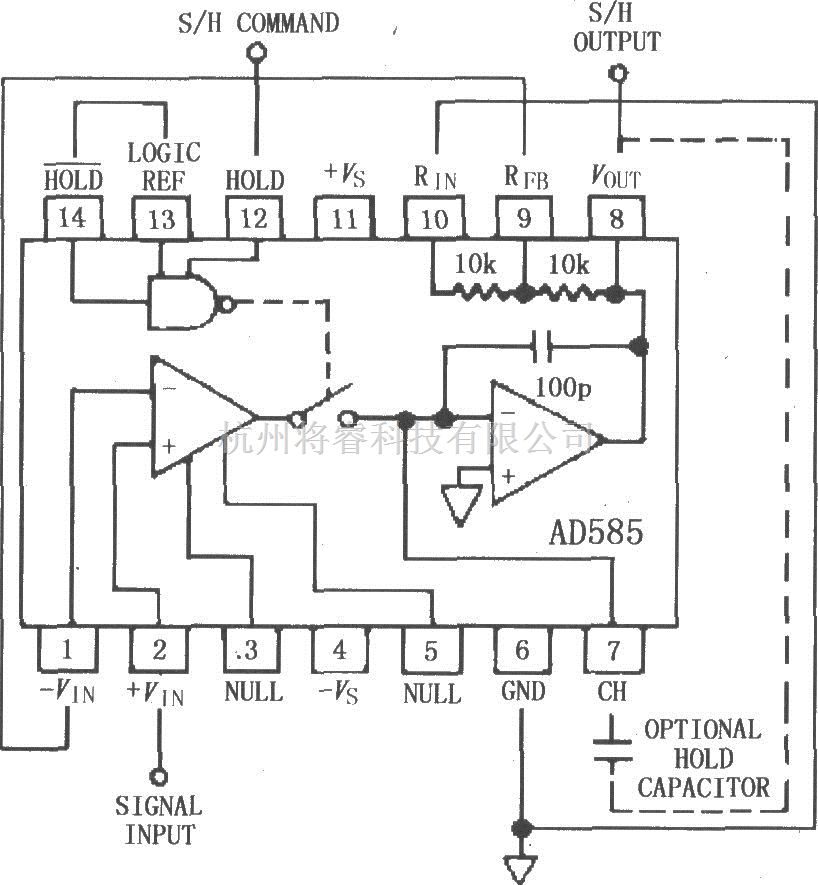 采样保持放大电路中的AD585增益=+2时的HOLD有效采样保持电路 - 将睿