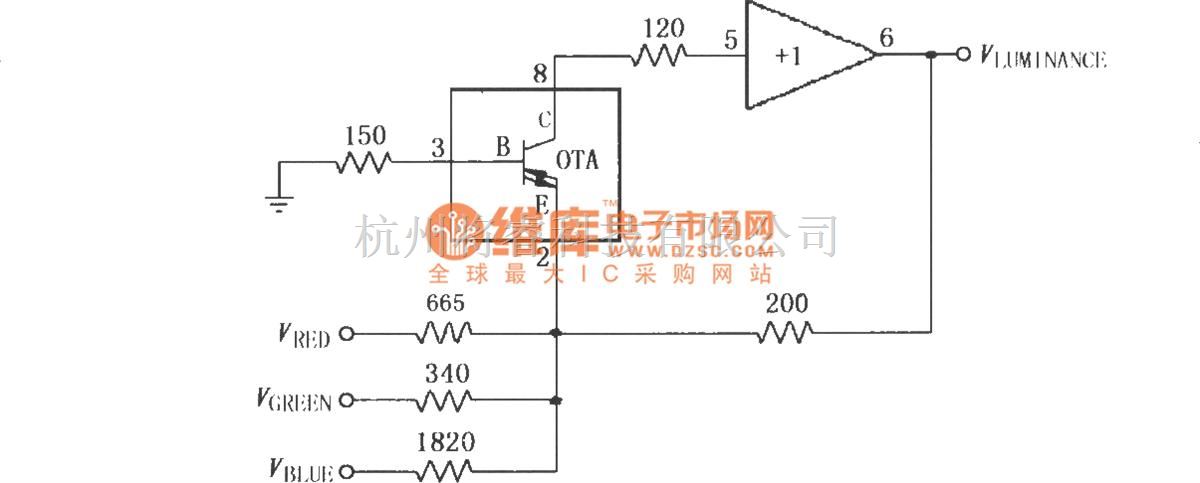 对数/跨导放大电路中的由宽带跨导型运算放大和缓冲器OPA660构成的视频亮度矩阵电路 - 将睿