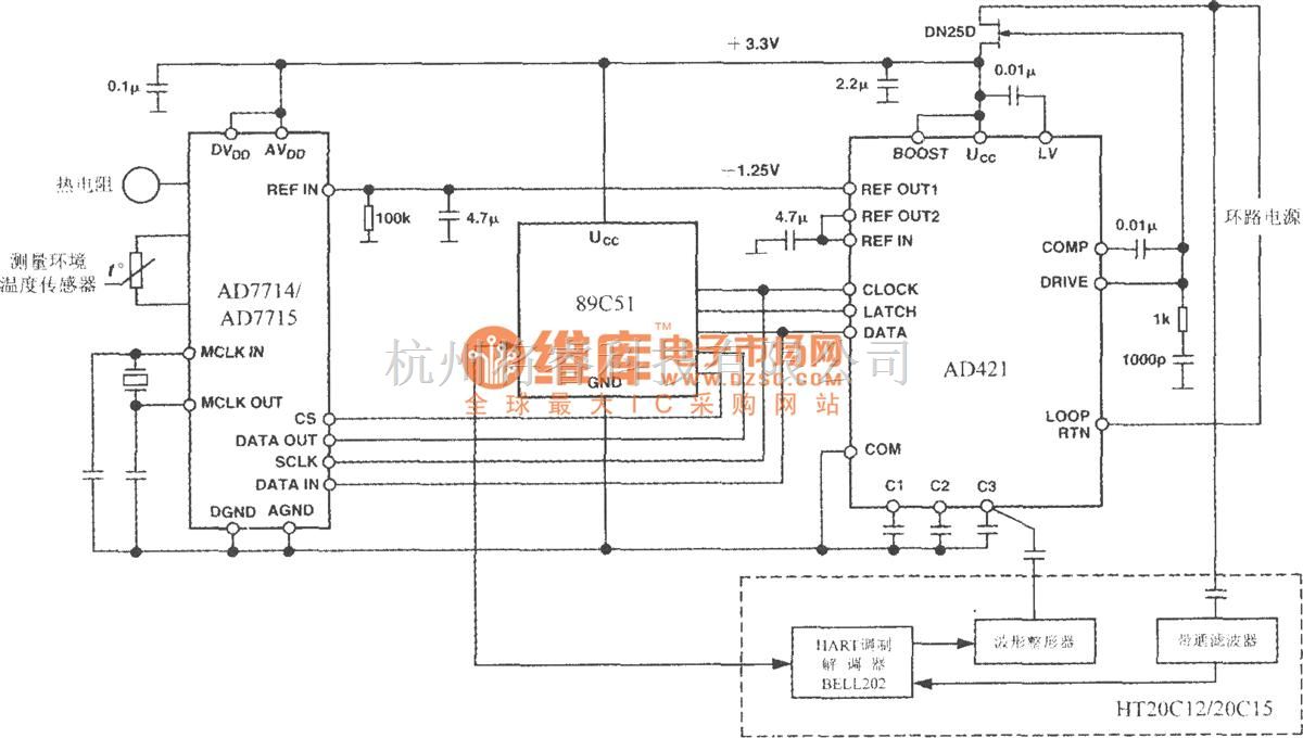 集成电流传感器、变送器中的由AD421构成的基于HART协议(高速可寻址远程传感器通信协议)的智能变送器 - 将睿