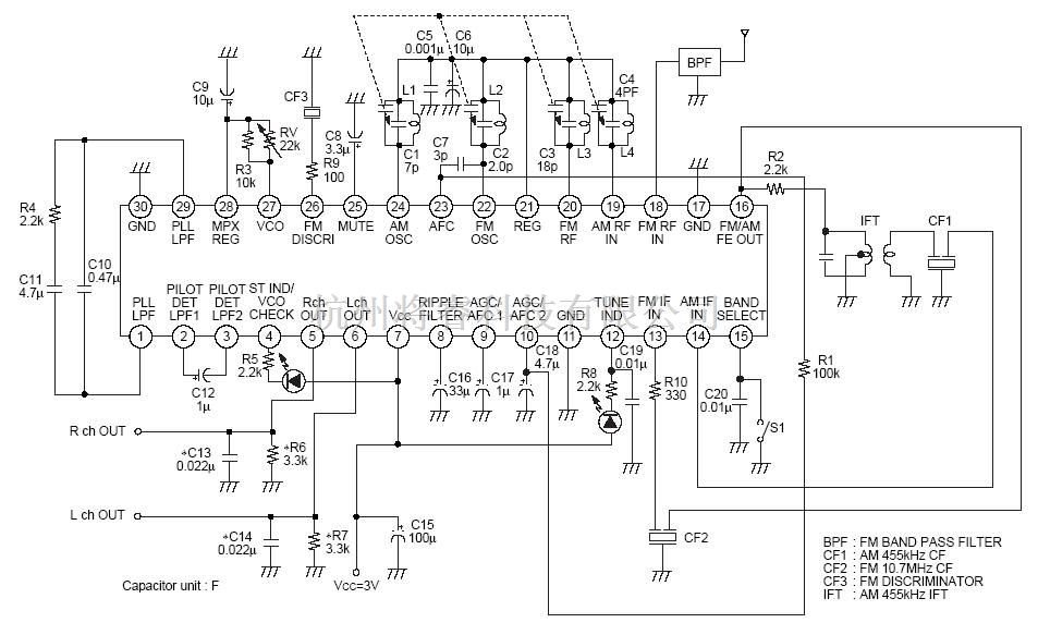无线接收中的高保真无线立体声音箱电路图 - 将睿