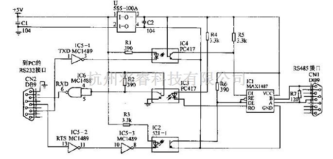 接口电路中的基于SC-232数据通讯接口信号电路图 - 将睿