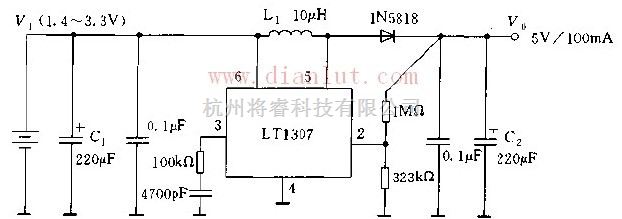 利用LT1307构成的低成本DC/DC变换器电路图 - 将睿