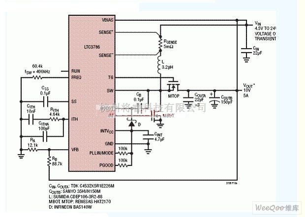 LTC3786高效10.5V非同步SEPIC转换器电路图 - 将睿
