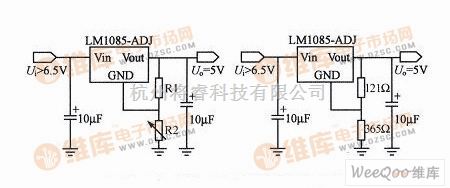 LM1085-ADJ输出调整和应用电路图 - 将睿